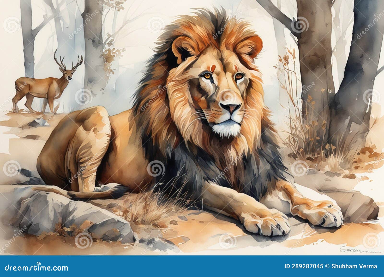 Lion in the Forestlion in the Forest Stock Illustration - Illustration ...