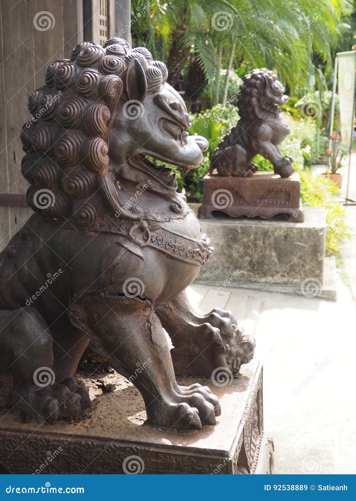 Lion at front main gate. stock image. Image of forest - 92538889