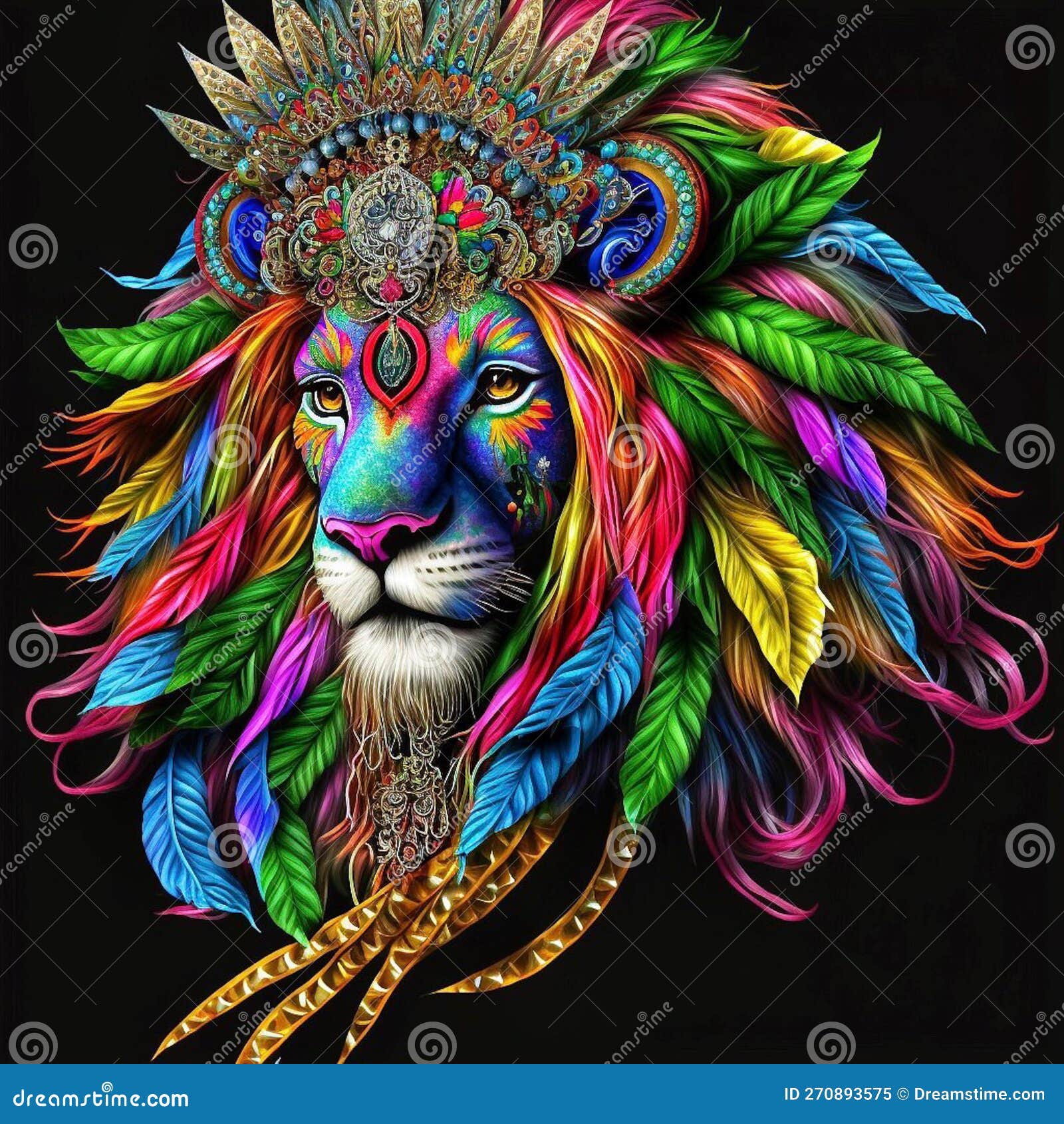 A Lion with Full Colour and Black Background Stock Illustration ...