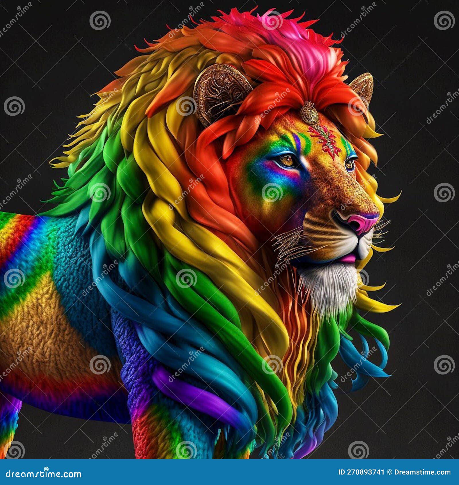 A Lion with Full Colour and Black Background Stock Illustration ...