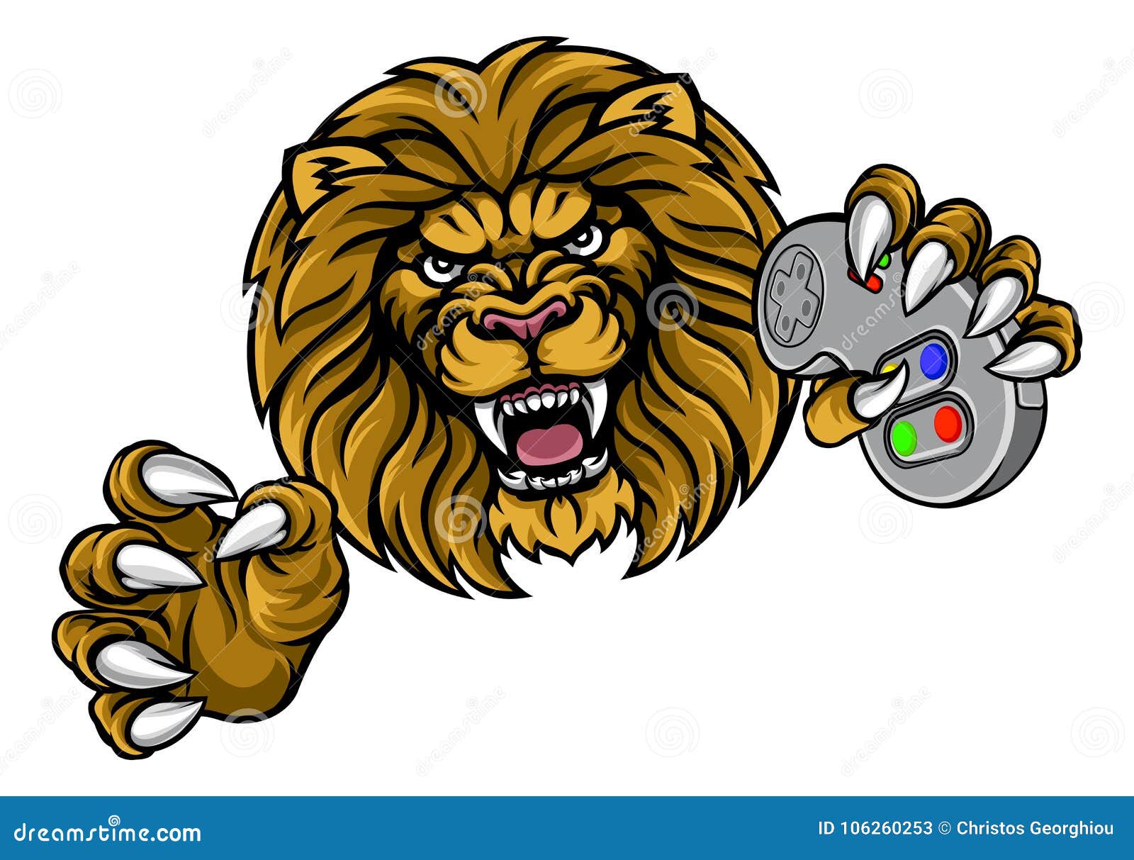 Lion Gamer Player Mascot ilustración del vector. Ilustración de juego ...