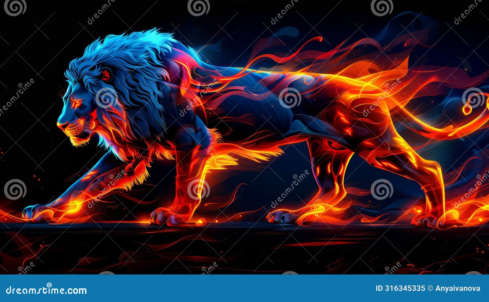 A Lion with a Glowing Mane on a Black Background, a Magical Creature ...