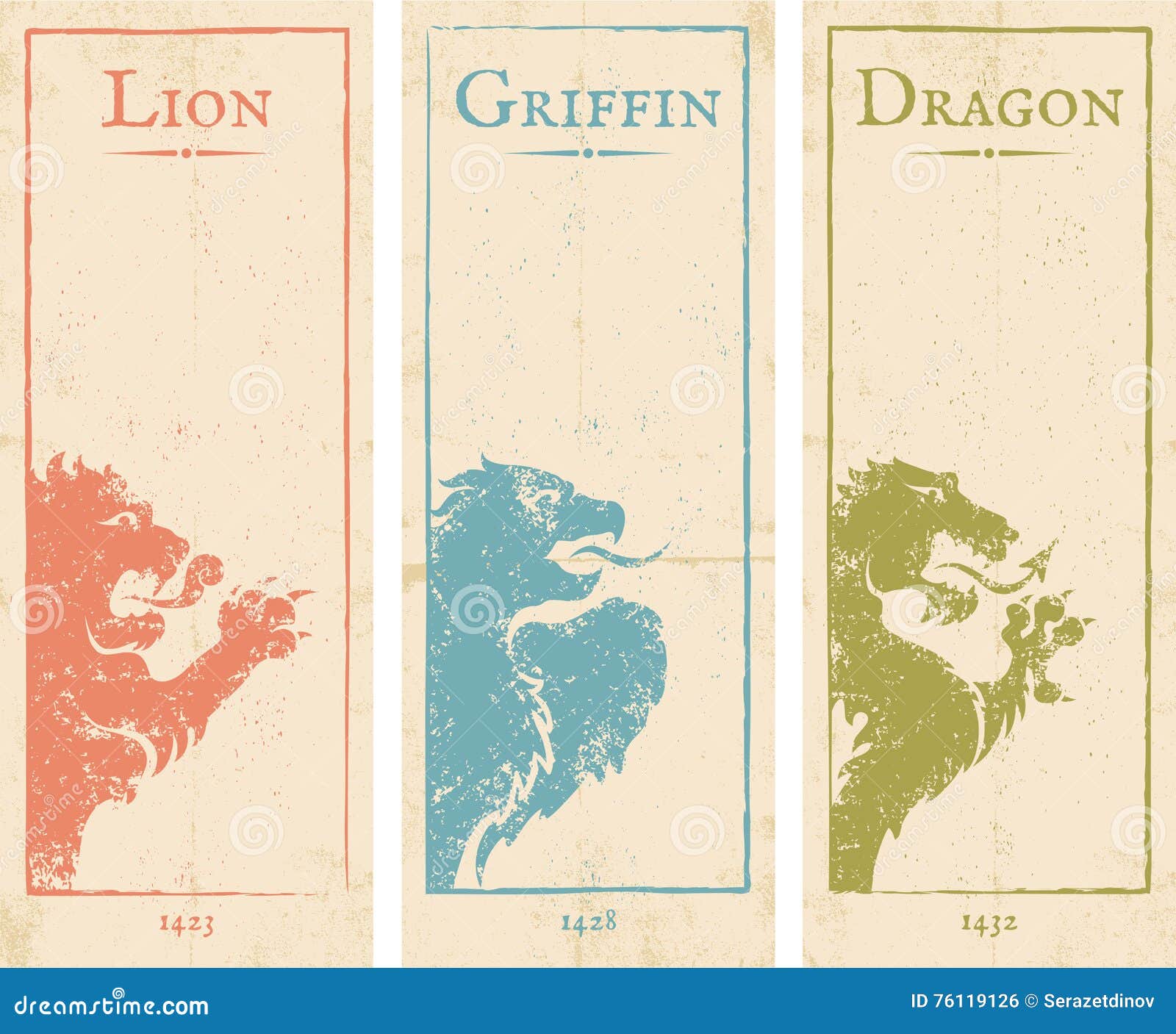 Lion, Griffin And Dragon Vector Illustration | CartoonDealer.com #76119126