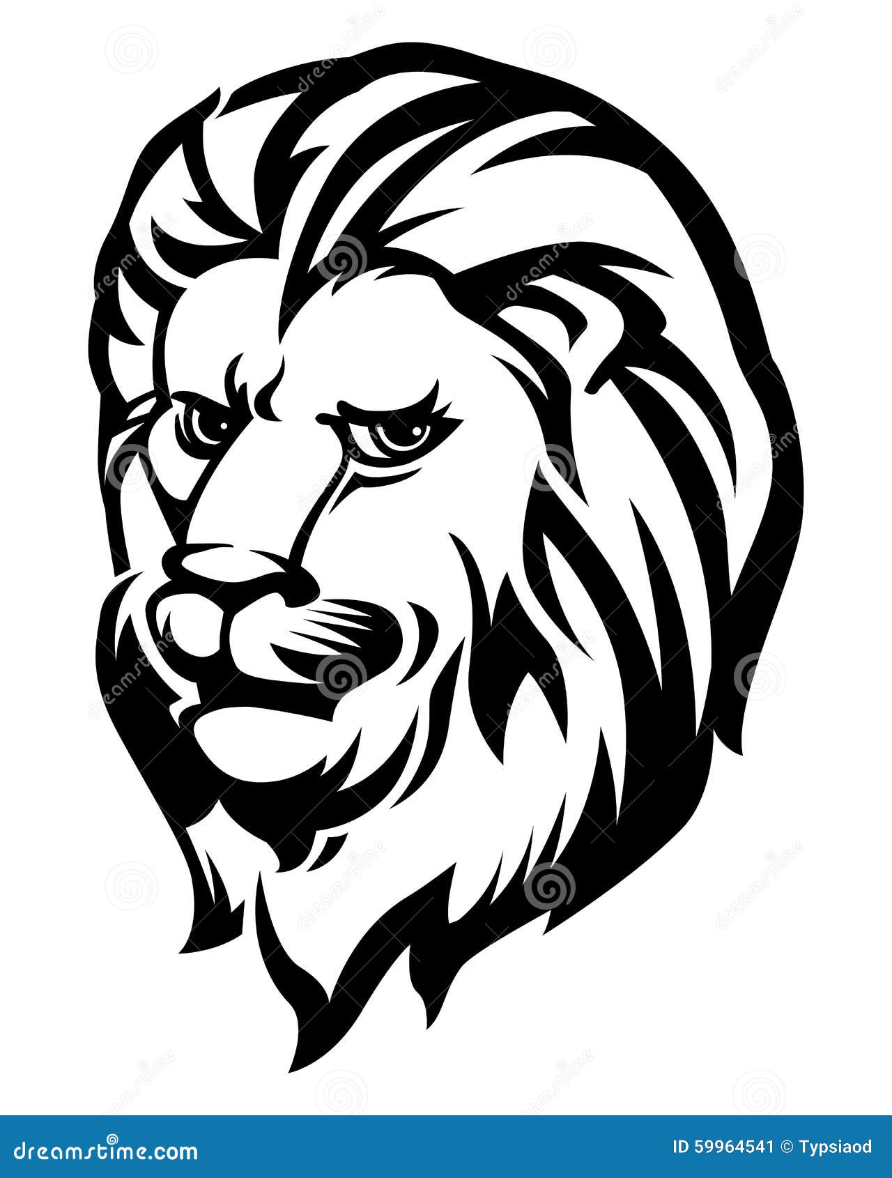 Lion Head Black and White. stock vector. Illustration of animal - 59964541