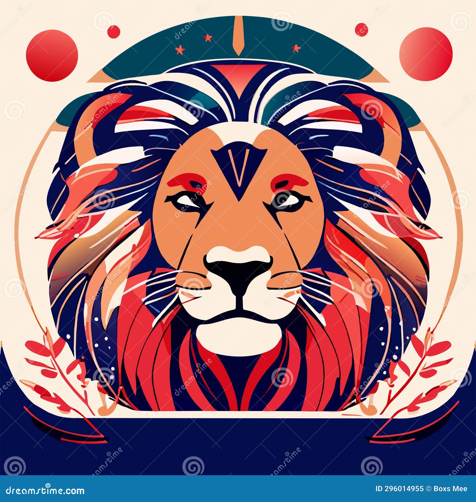 Lion Head in a Circle of Red and Orange. Vector Illustration Stock ...