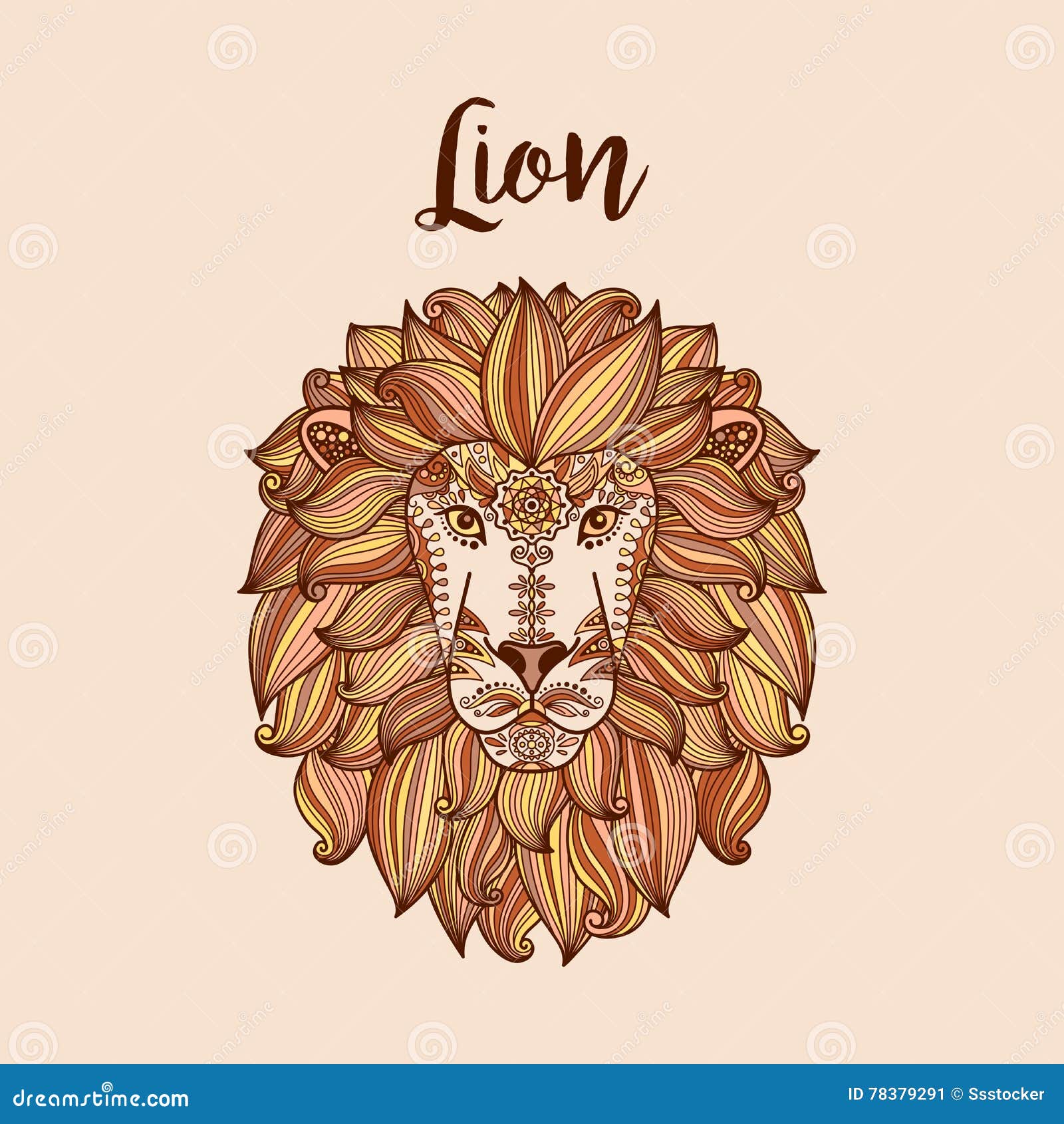 Lion Head with Ethnic Floral Pattern Stock Vector - Illustration of ...