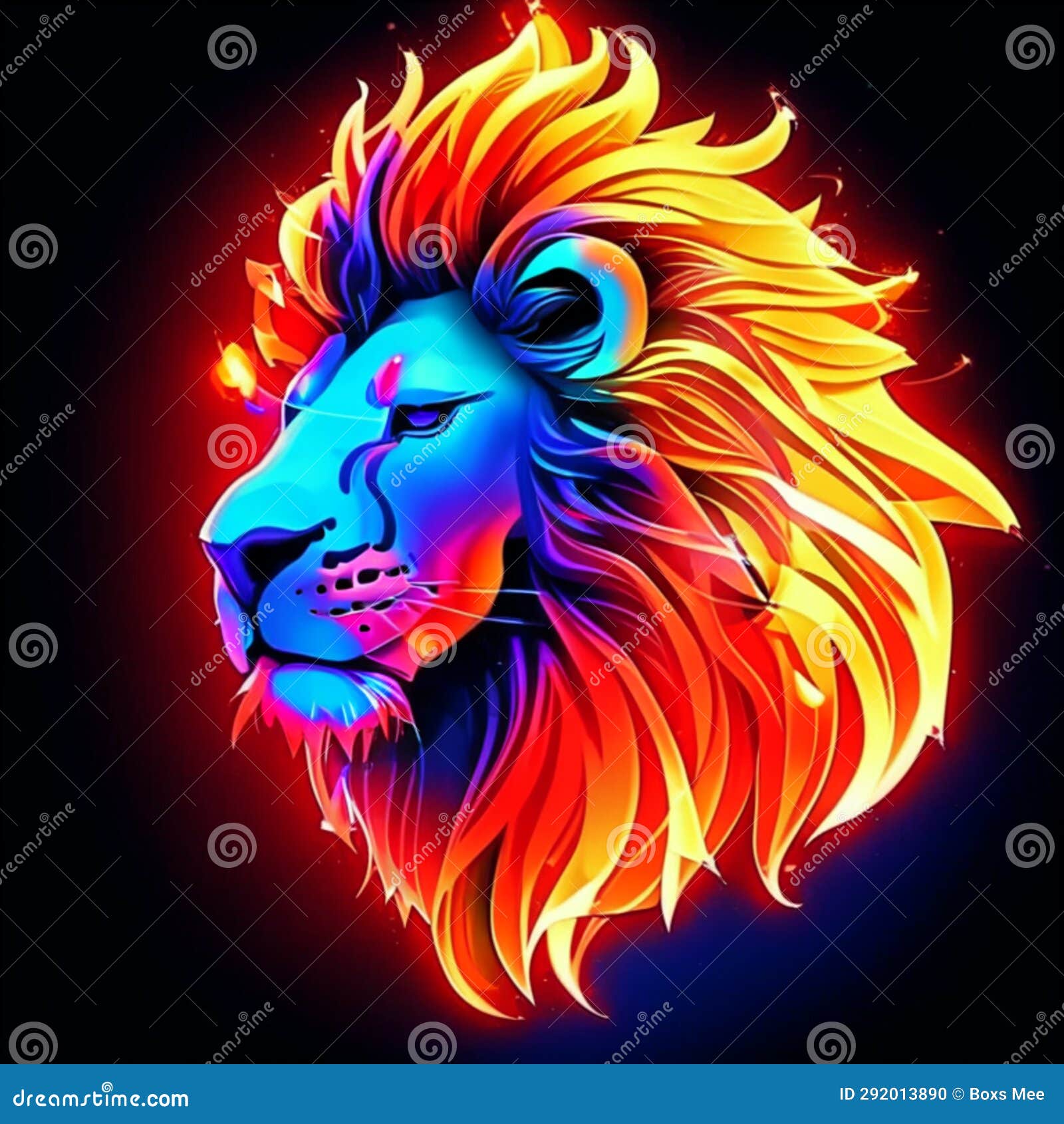 Lion Head in Fire Flames on Black Background. Vector Illustration Stock ...