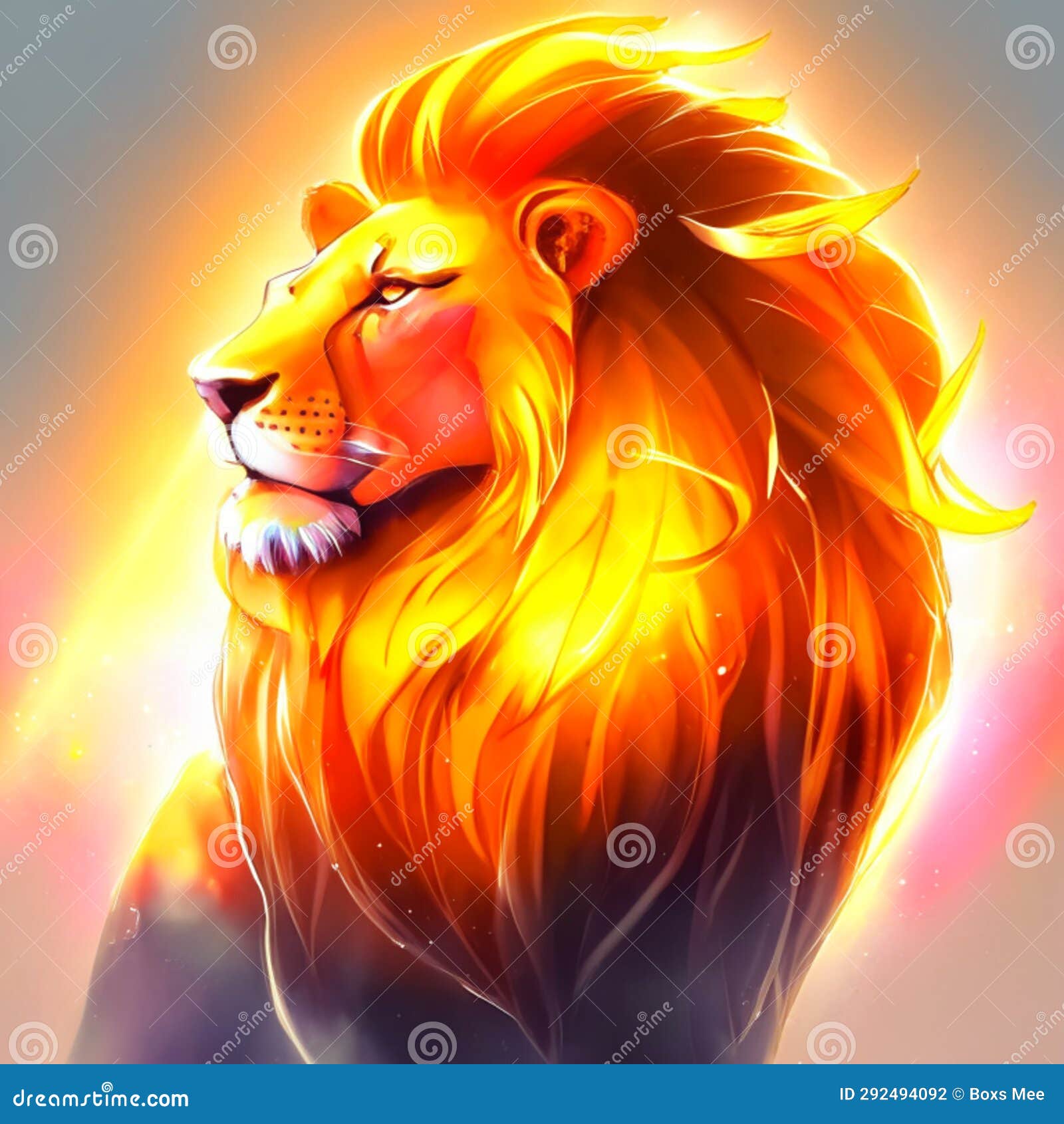 Lion Head in Fire on a Light Background. Vector Illustration Stock ...