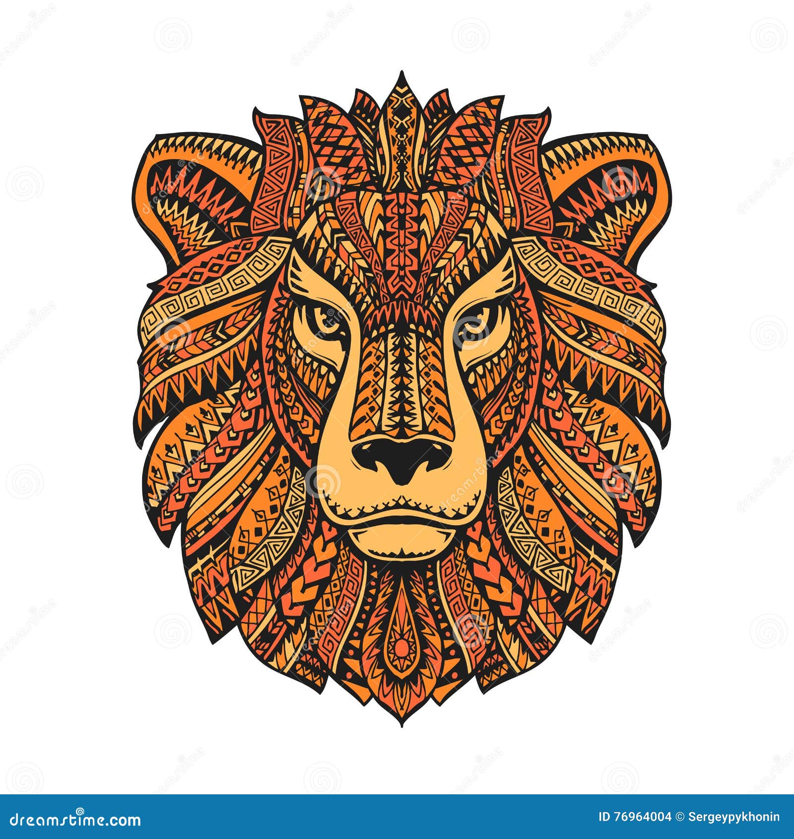 Lion Head Isolated On White Background. Hand Drawn Vector Illustration ...