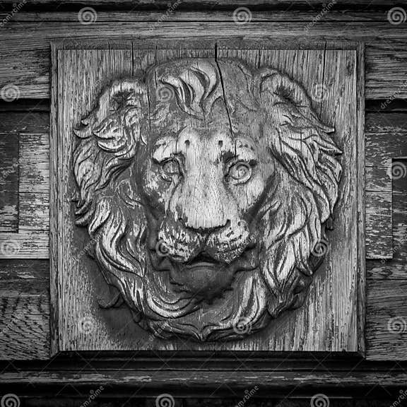 Lion Head Relief on the Facade Stock Photo - Image of animal, bronze ...
