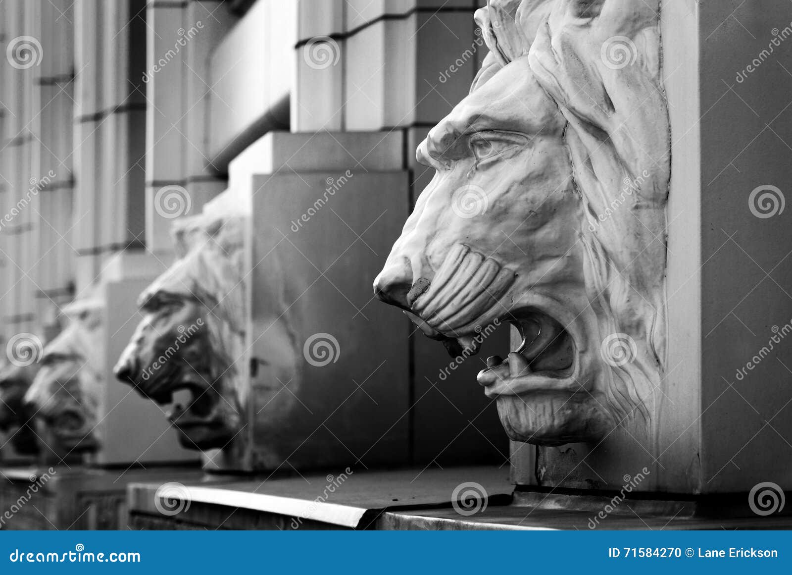 Lion Head Sculptures on Building Stock Photo - Image of ancient, marble ...