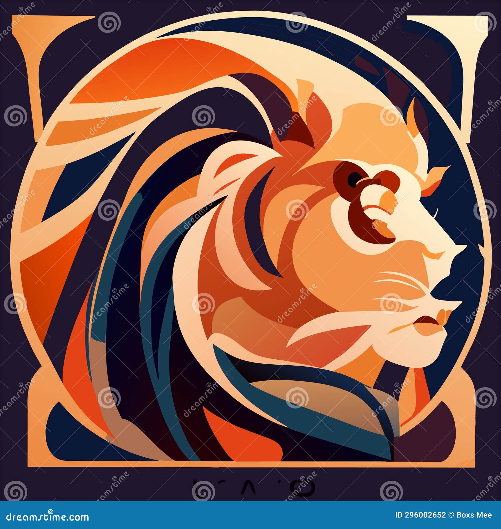 Lion Head in a Square Frame. Vector Illustration of a Tiger Head Stock ...