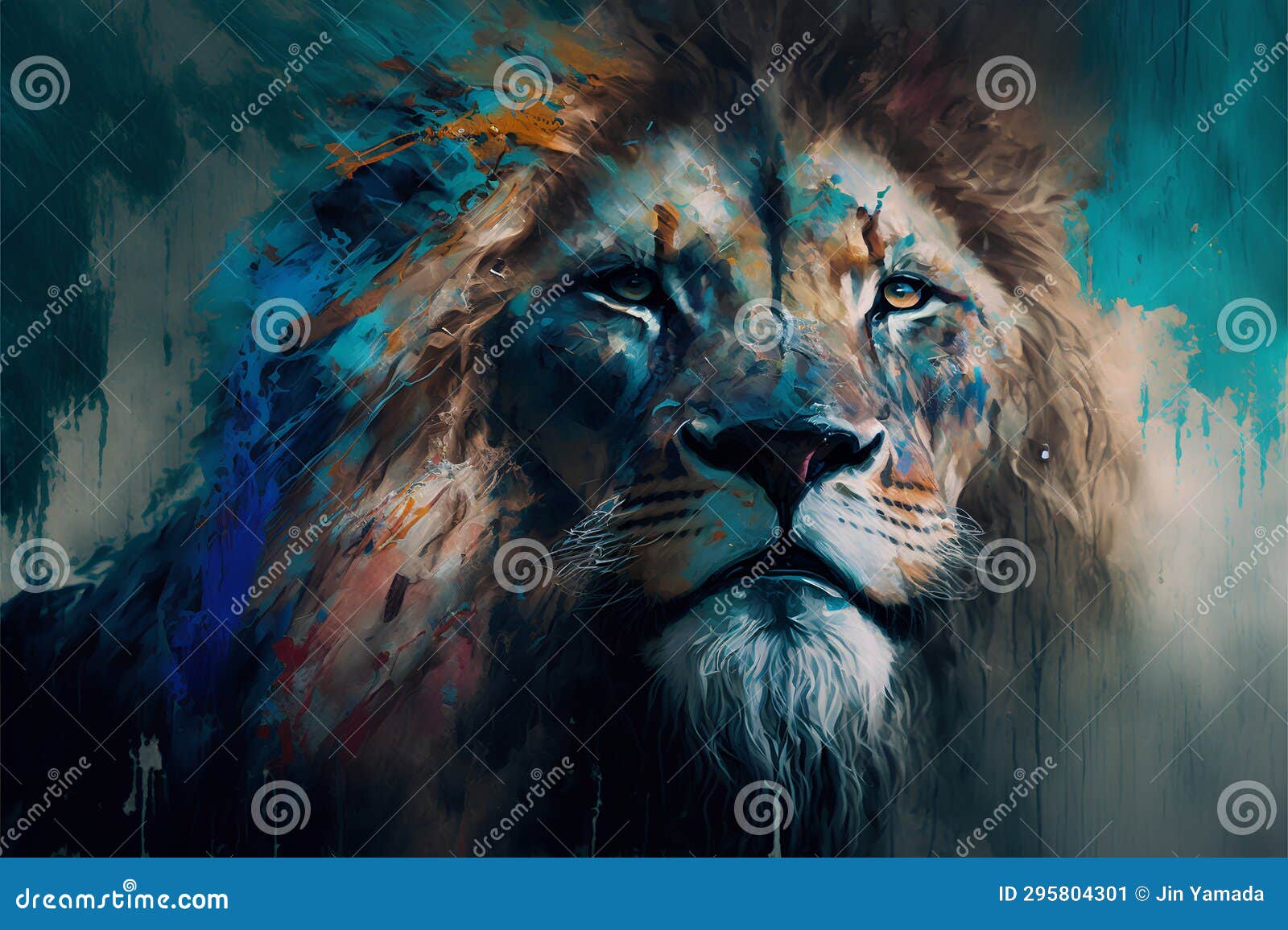 Lion Head in the Wild. Digital Painting. Color Effect Stock ...