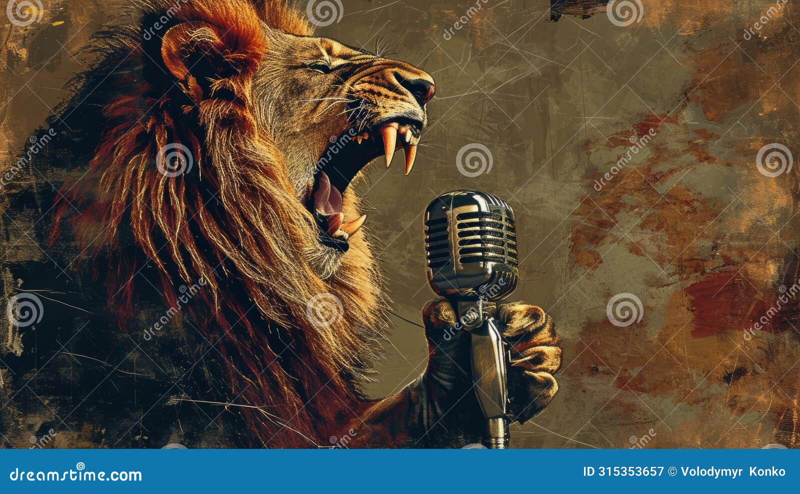 Lion Holding Microphone, Open Mouth Singing Entertainment Stock Image ...