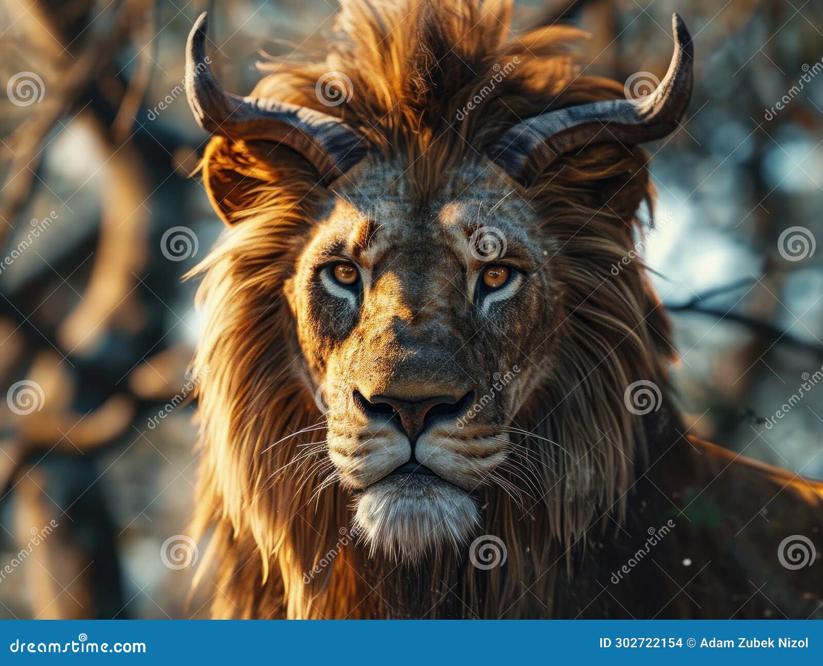 A Lion with Horns Looking at the Camera Stock Illustration ...