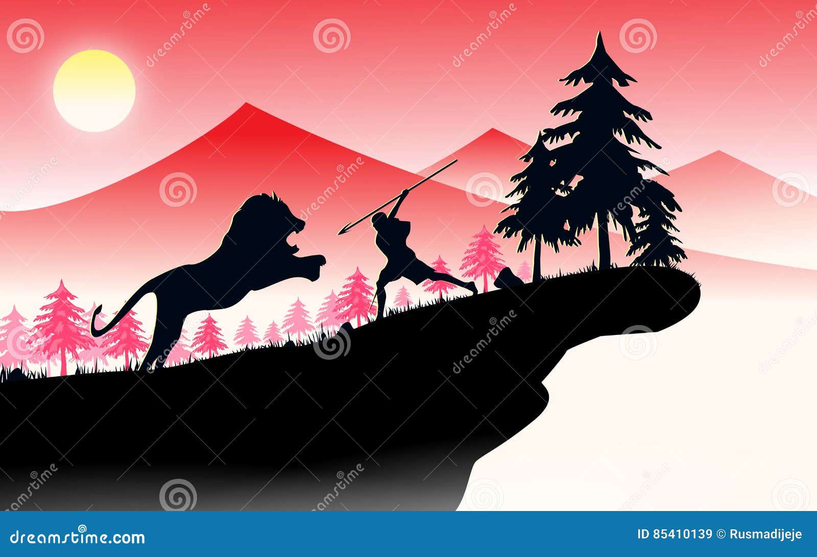 Lion hunter stock vector. Illustration of background - 85410139