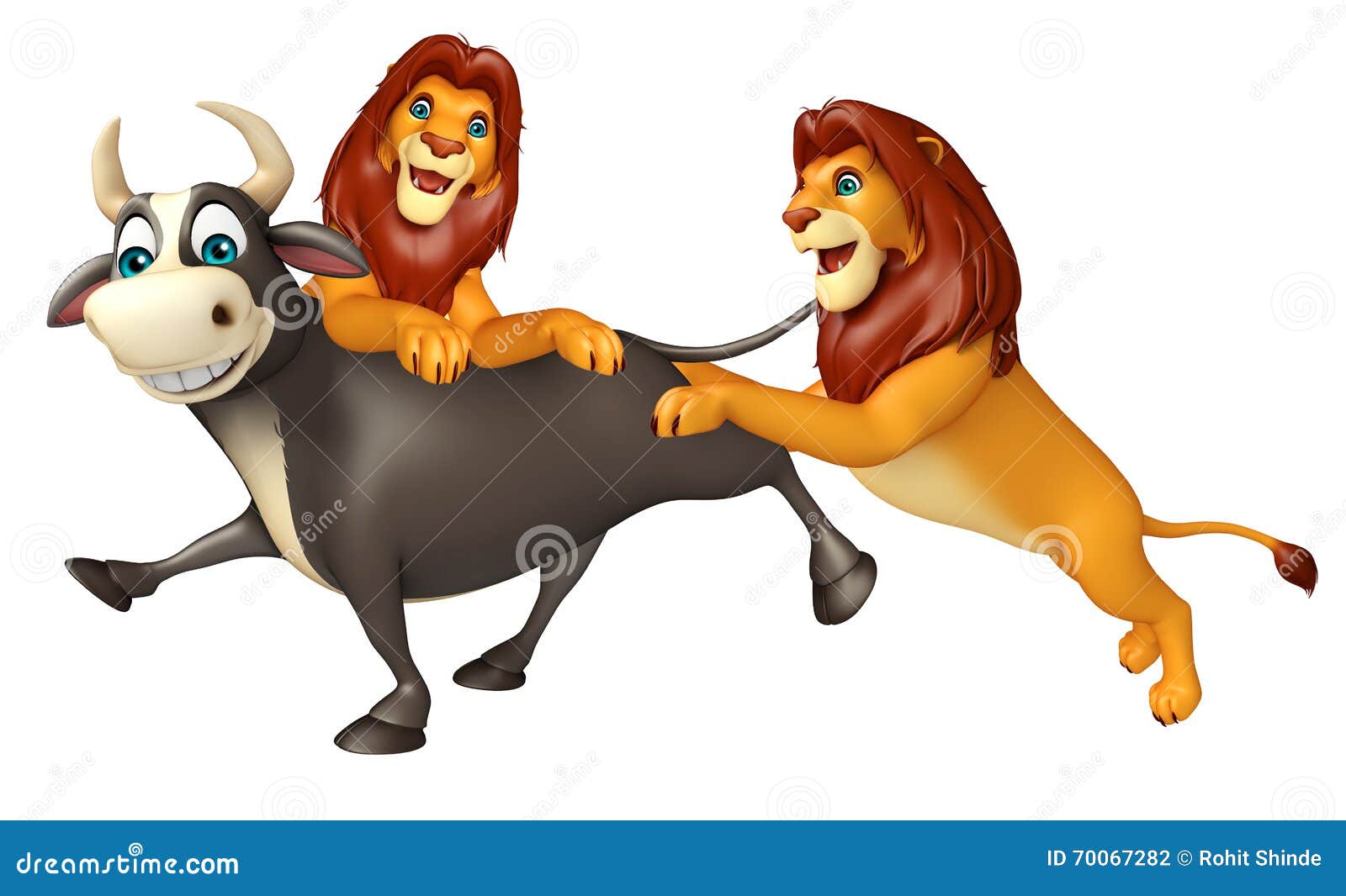 Lion hunting Bull stock illustration. Illustration of funny - 70067282