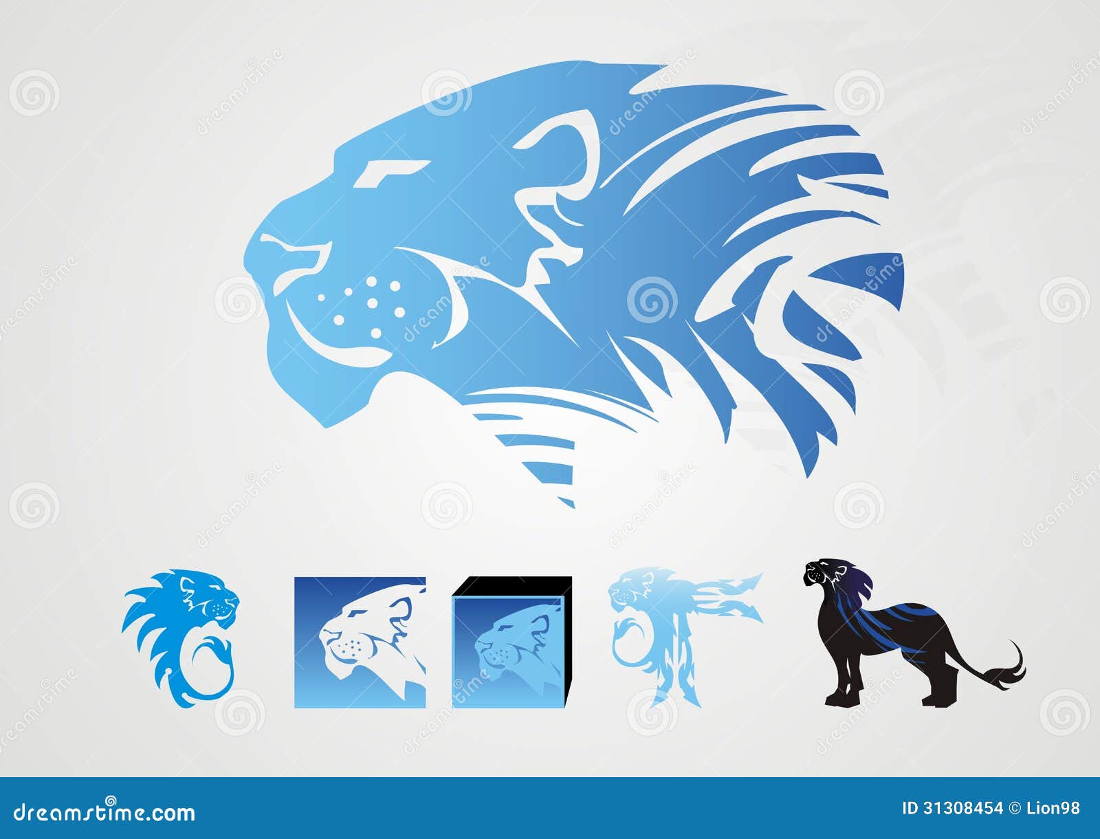 Lion icons in blue stock vector. Illustration of abstract - 31308454