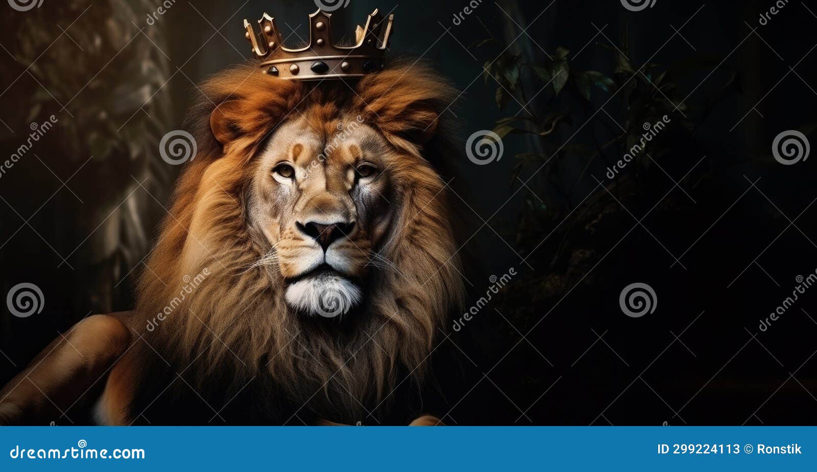 Lion with King Crown Laying in Dark Jungle Stock Illustration ...