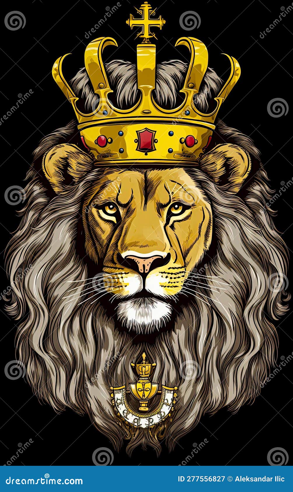 Lion King with Golden Crown. Digital Artwork. Ai Generative Image Stock ...