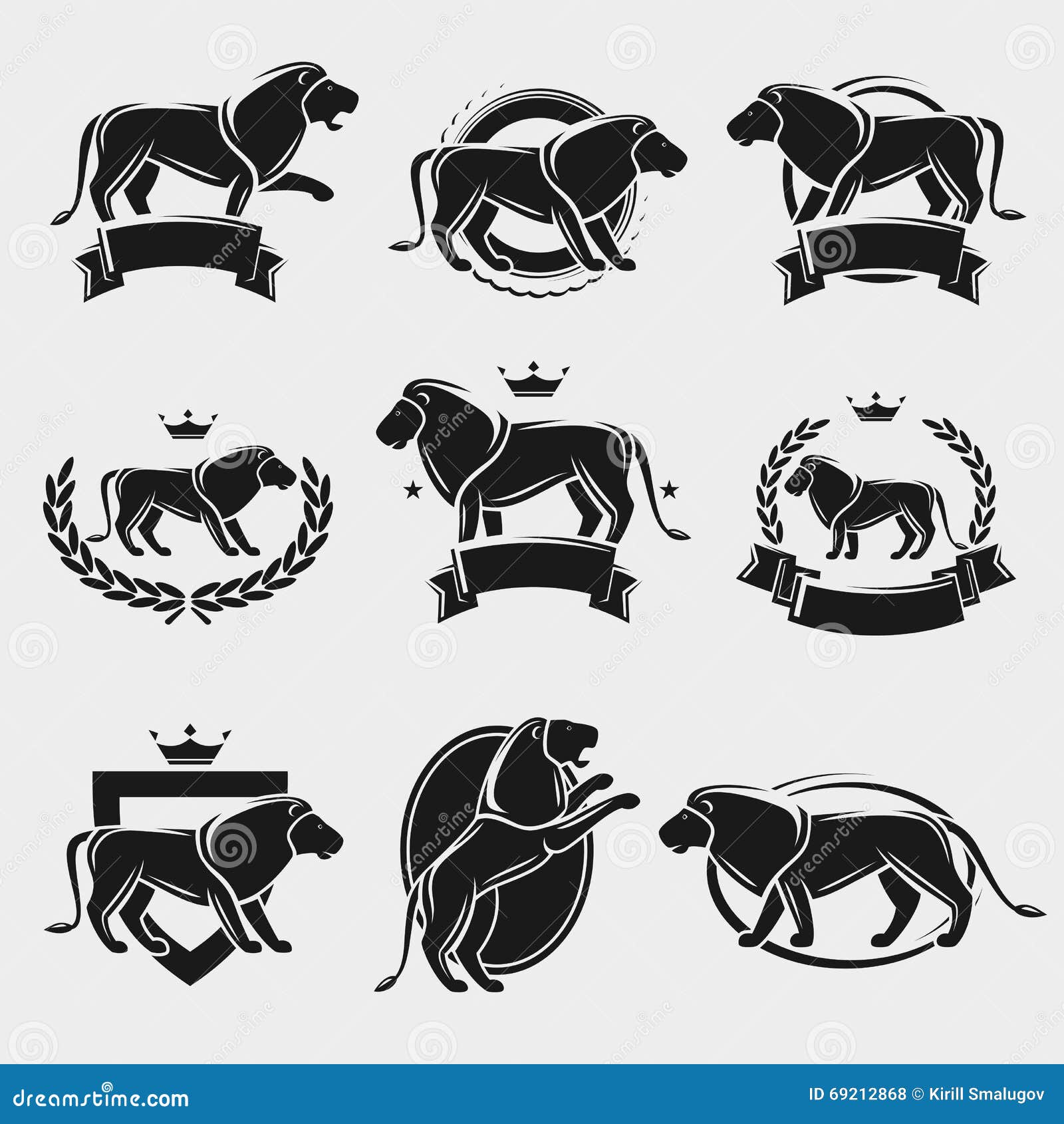 Lion Label and Icons Set. Vector Stock Vector - Illustration of emblem ...