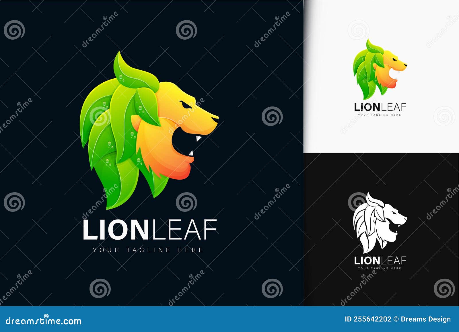Lion and leaf logo design stock vector. Illustration of green - 255642202