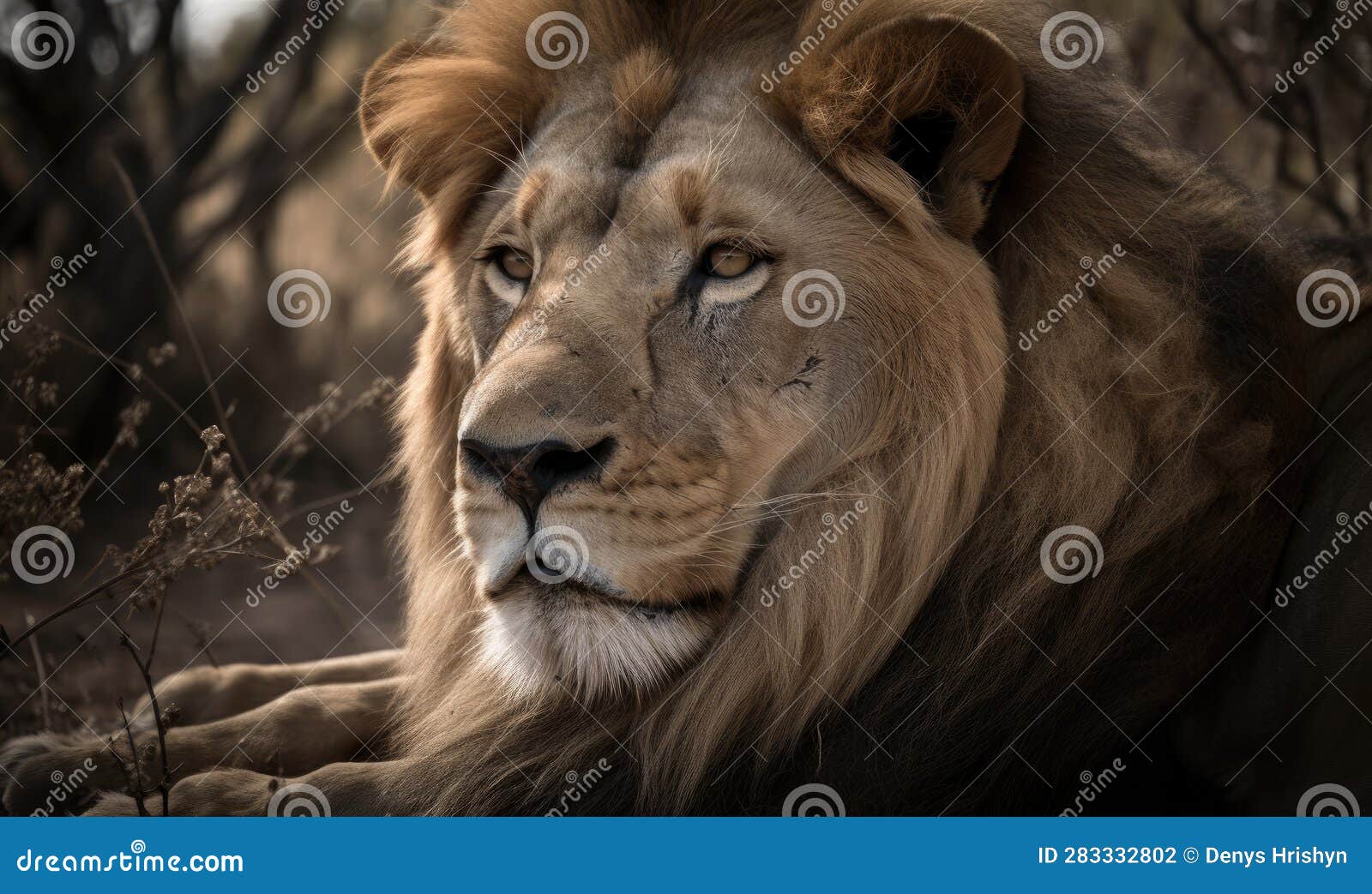 The Lion Lies Alone, Basking in the Warmth of Sun Creating Using ...