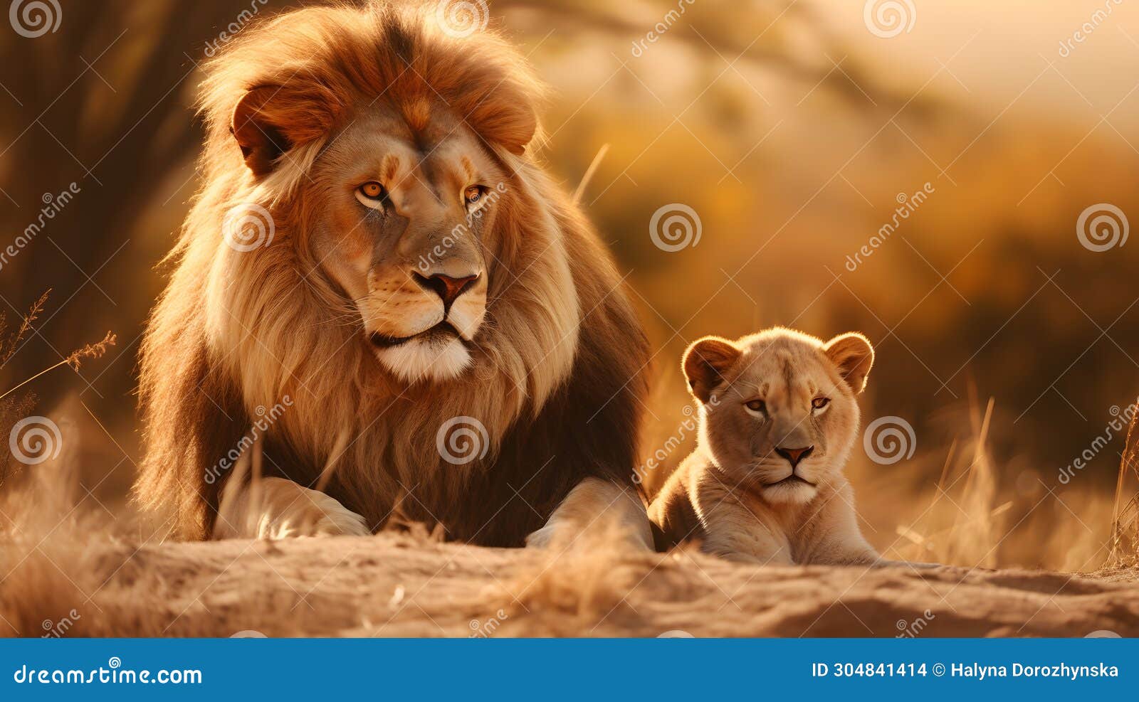A Wild Cat Family Of Lionesses In A Lush Jungle. Savanna Wild Animals ...