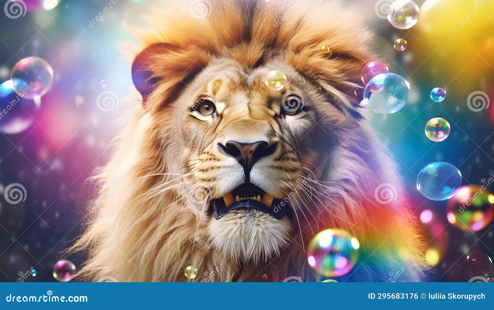 Lion Looks at the Flying Soap Bubbles Stock Illustration - Illustration ...