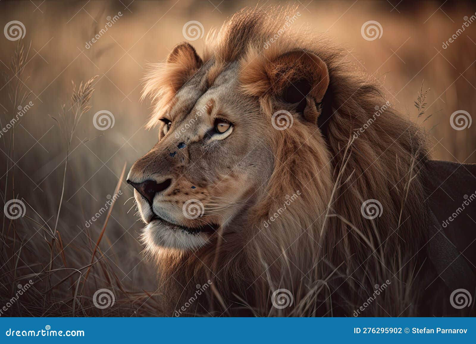 A Lion with a Lush Mane Resting on the Grass, Ai-generated Artwork ...