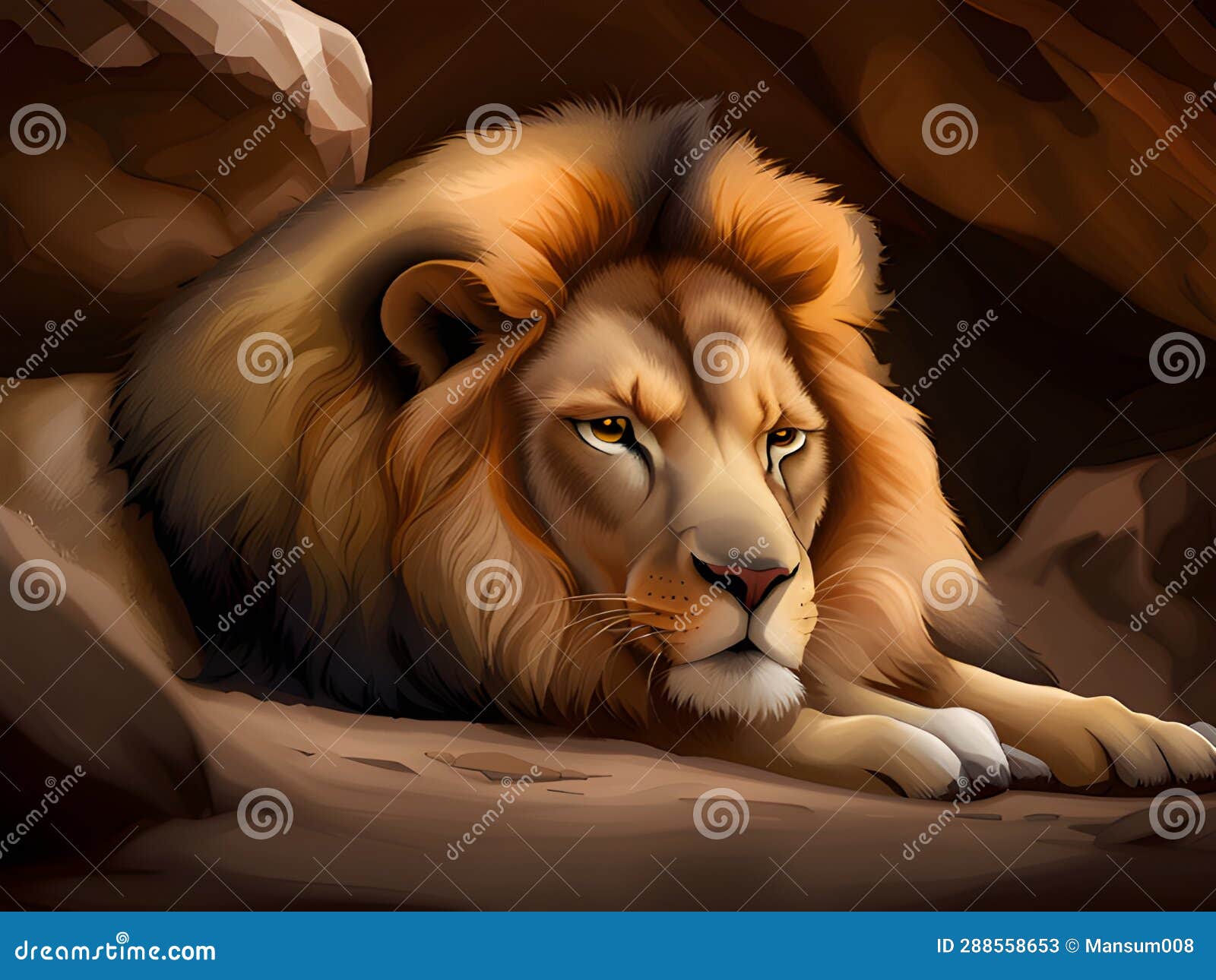 Lion Lying on Rock in Zoo, Ai Generated Stock Illustration ...