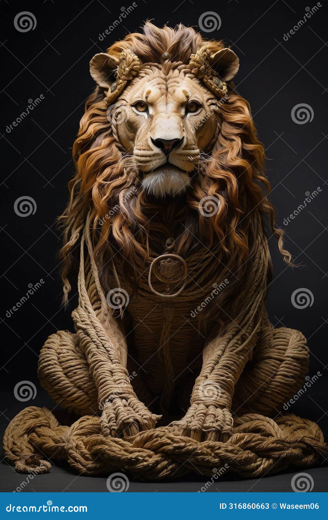 Lion Made Out of Rope 3d Illustration Stock Illustration - Illustration ...