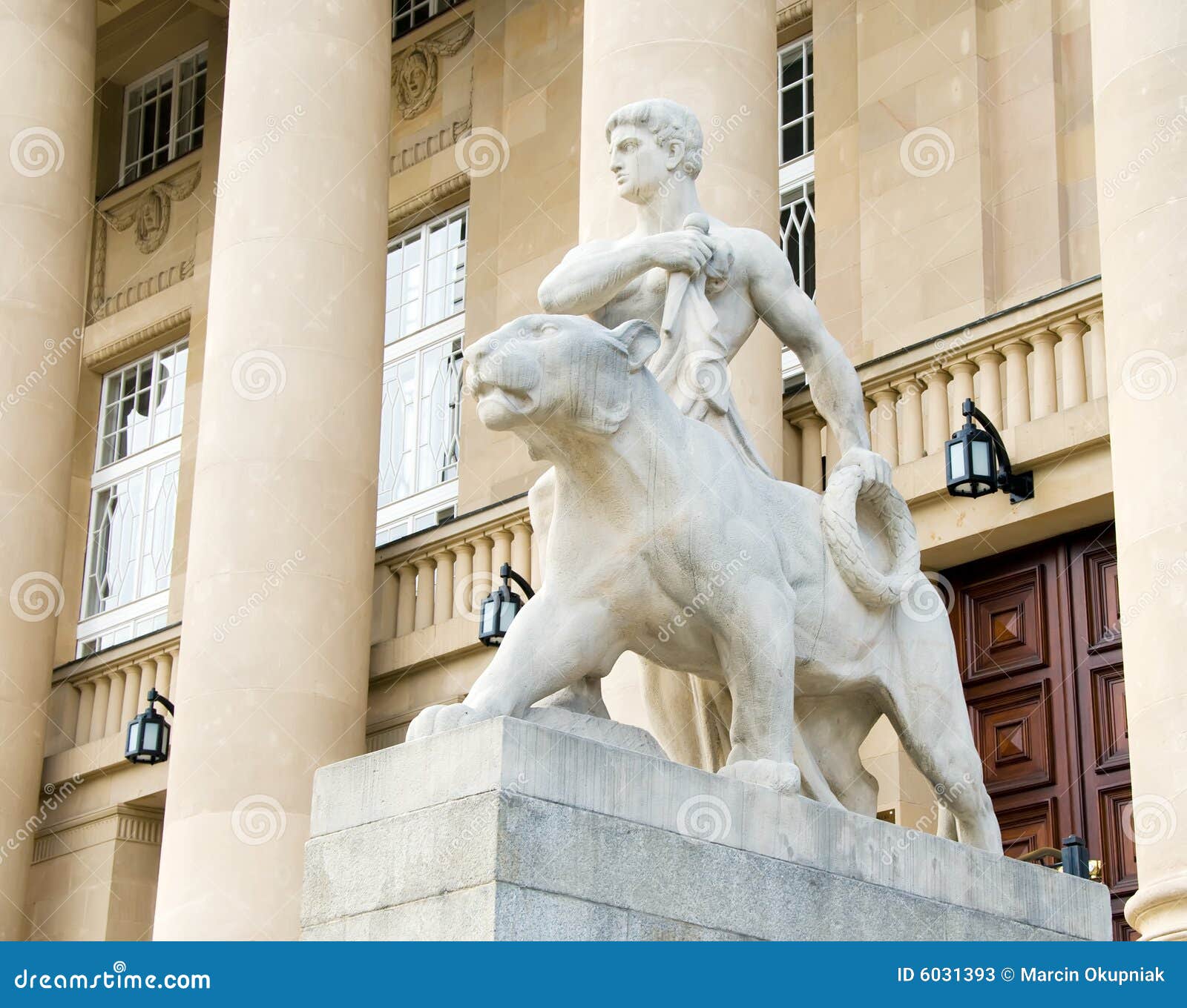 Lion and man figure stock image. Image of outside, entrance - 6031393