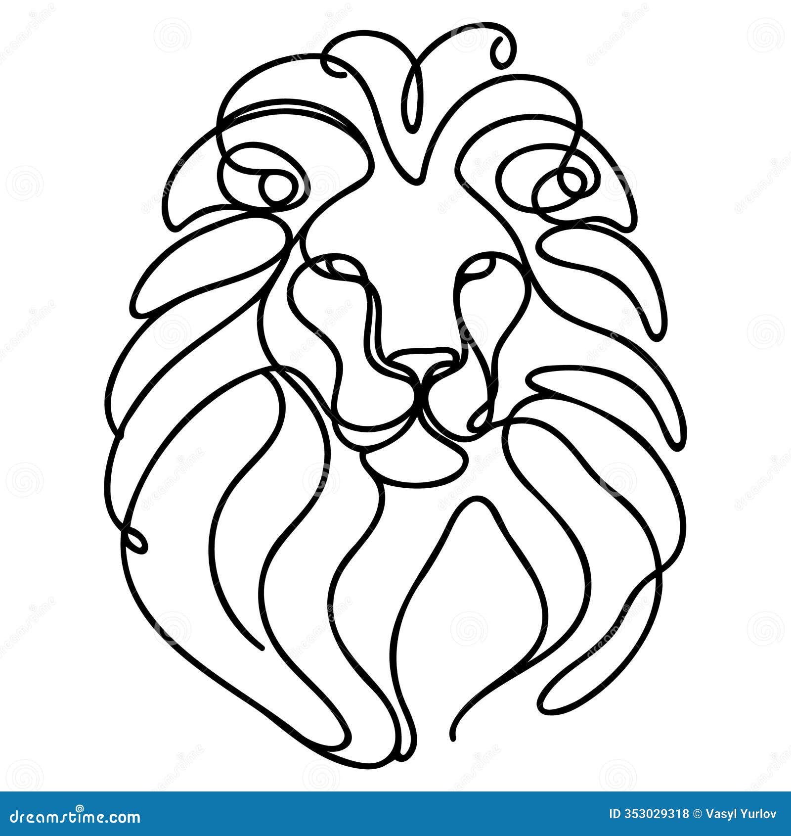 Lion with a Mane Lying. Continuous One Line Drawing. Vector ...