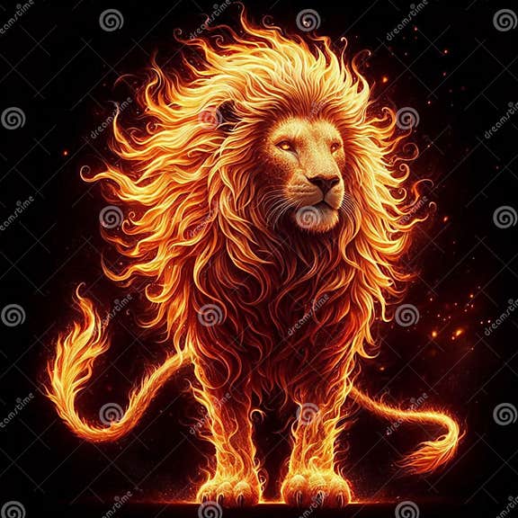 A Lion with a Mane Made of Fire. - 1 Stock Illustration - Illustration ...
