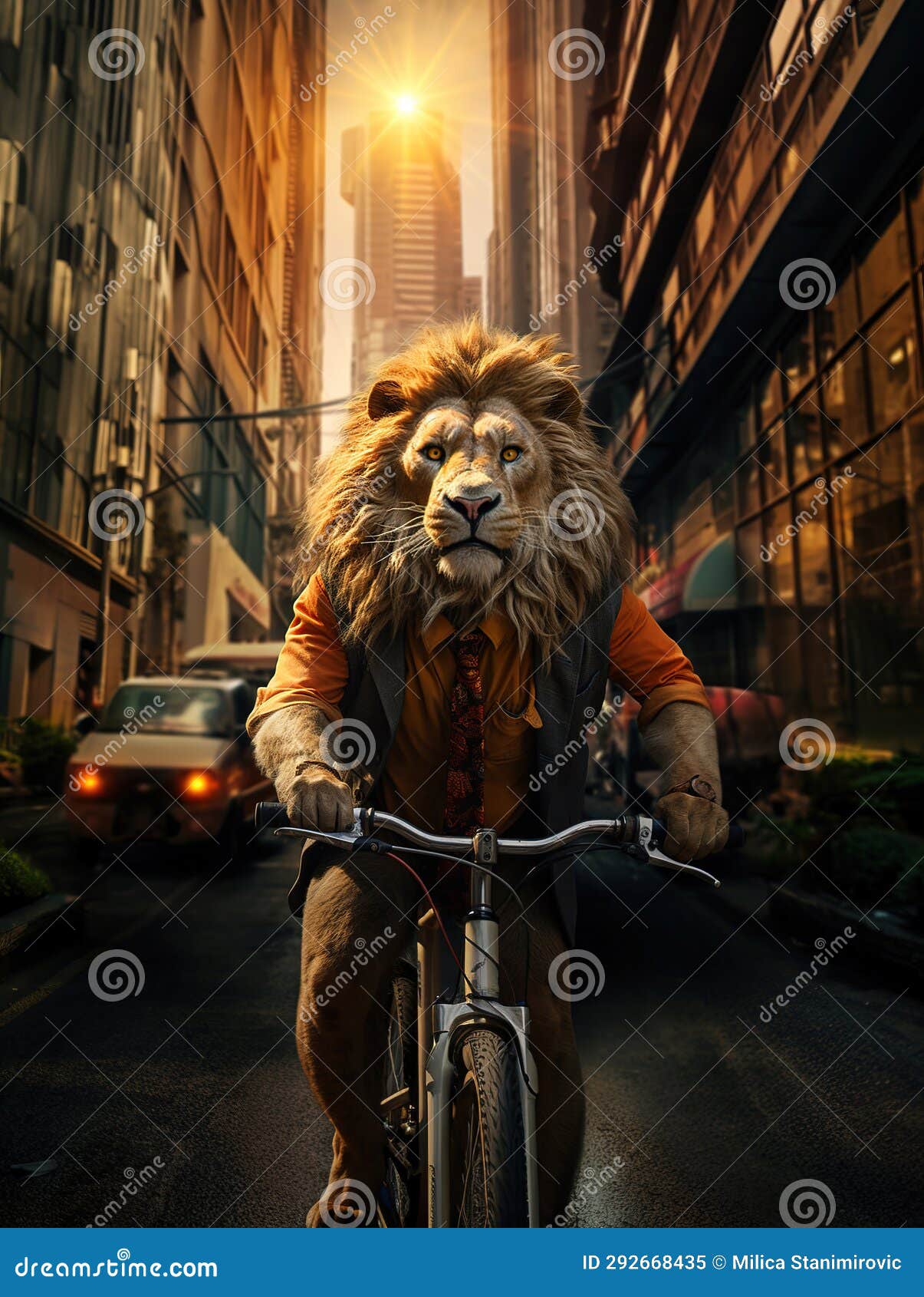 Lion on the Move: a Fearless Lion Taking the Streets on a Bicycle Stock ...