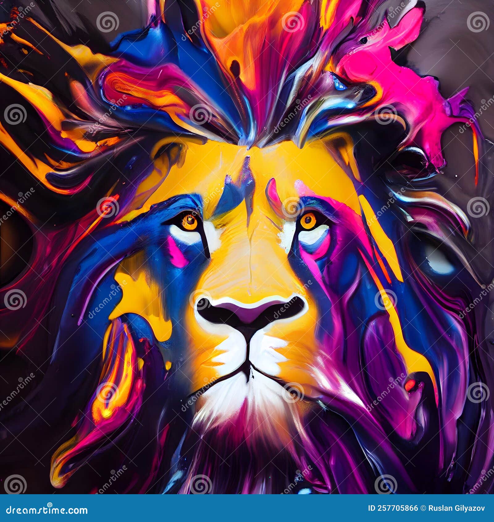 Lion in Multi-colored Pieces of Paint. 3D Render Stock Illustration ...