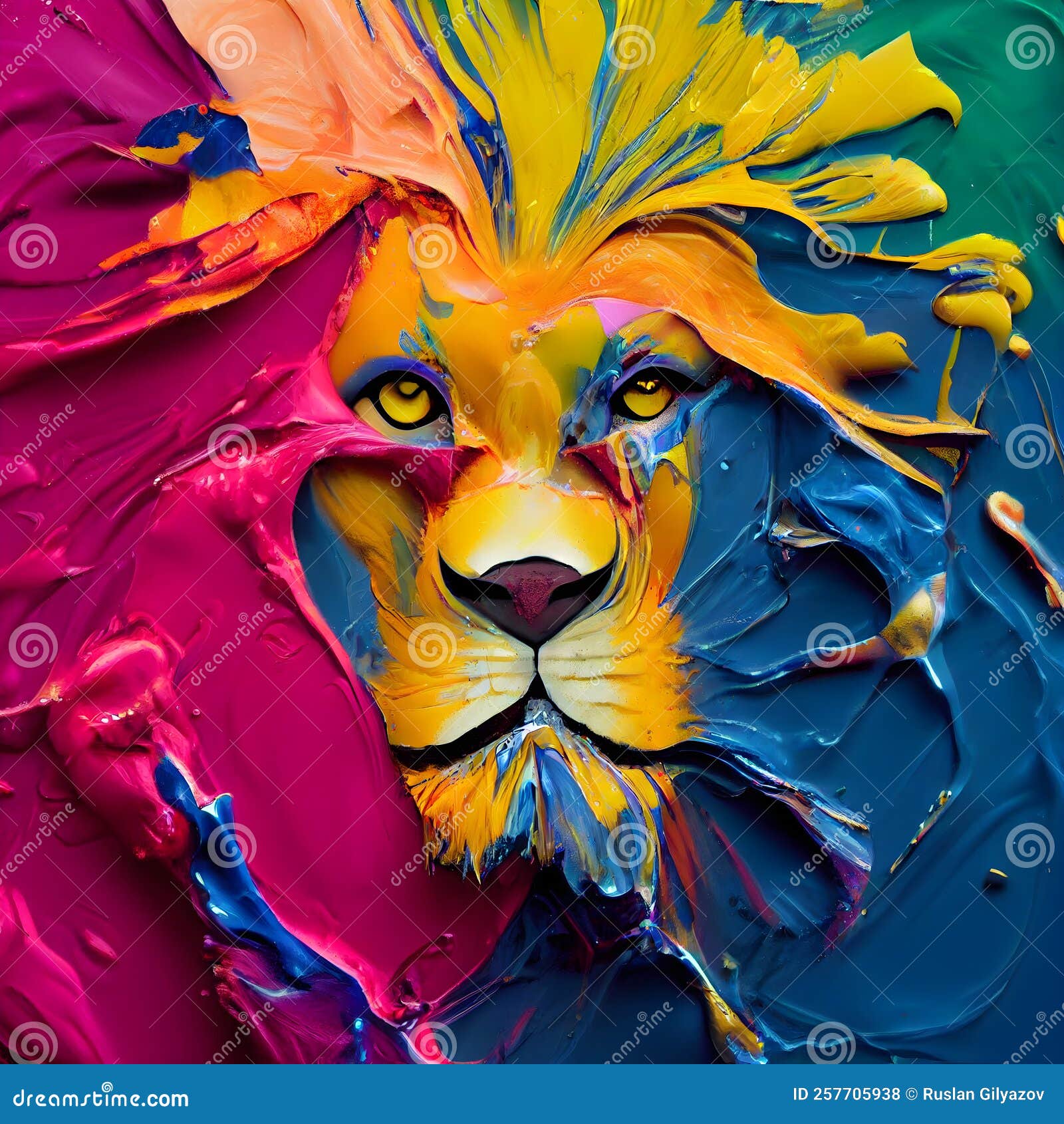 Lion in Multi-colored Pieces of Paint. 3D Render Stock Illustration ...