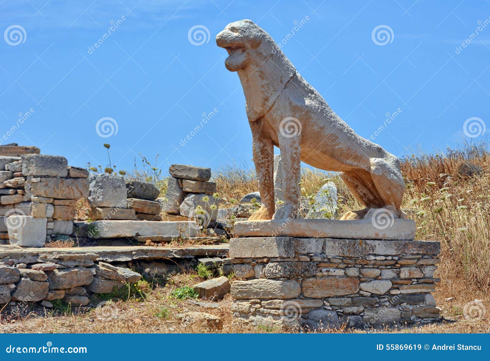 Lion of Naxians Delos stock afbeelding. Image of uitgraving - 55869619