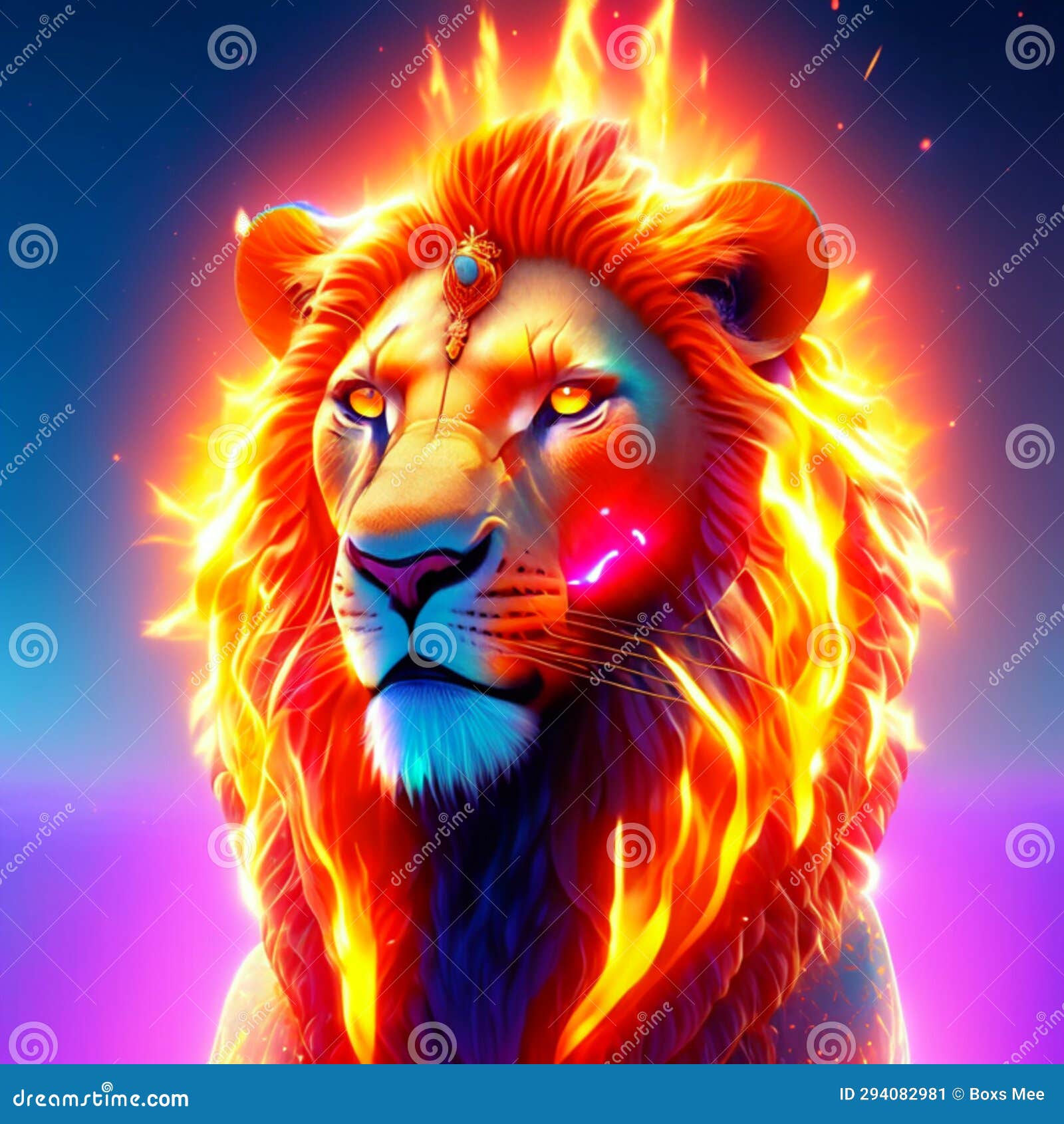 Lion in the Neon Light. 3D Rendering, 3D Illustration Stock ...