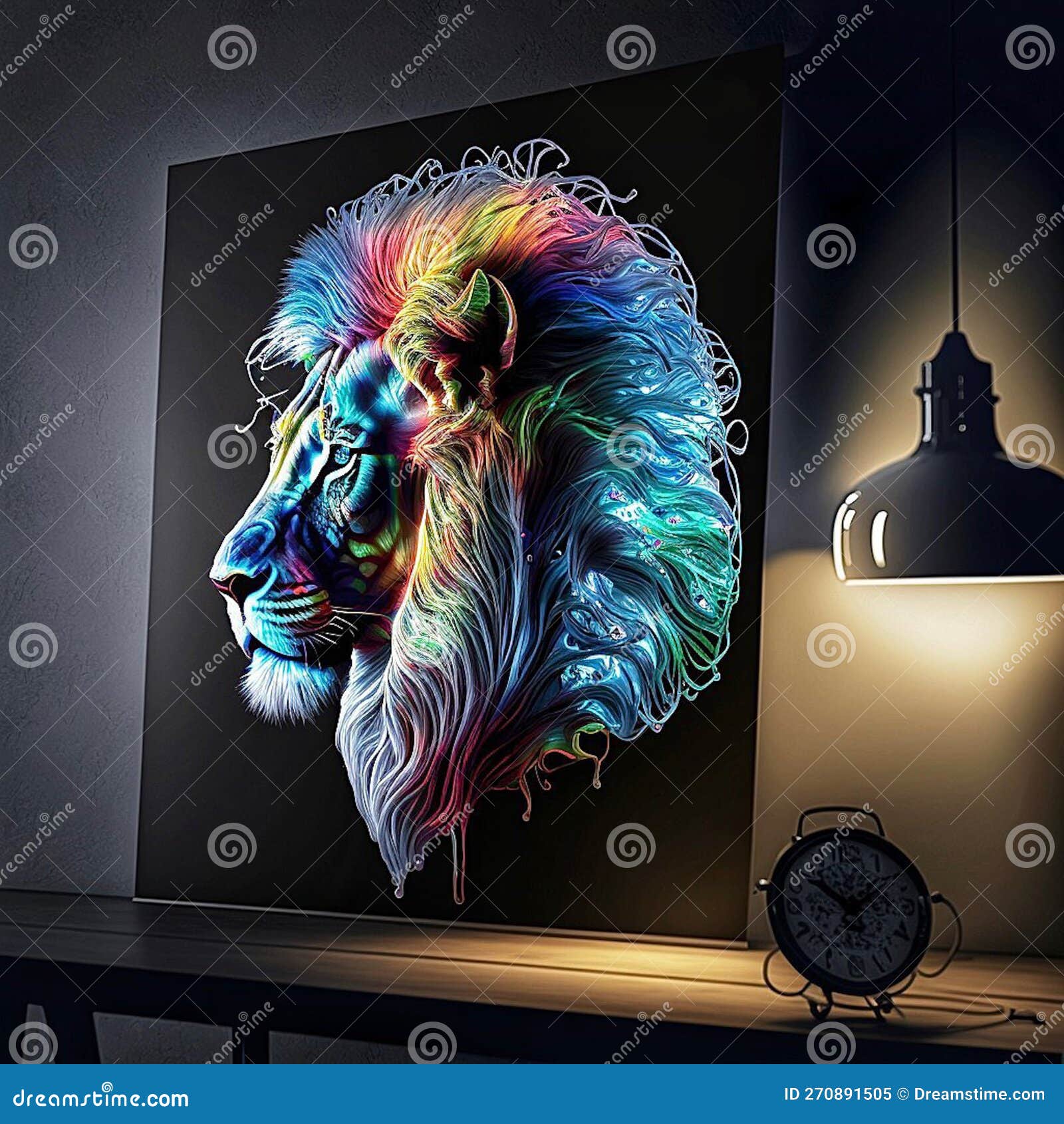 A Lion with Neon Style and Background Stock Illustration - Illustration ...