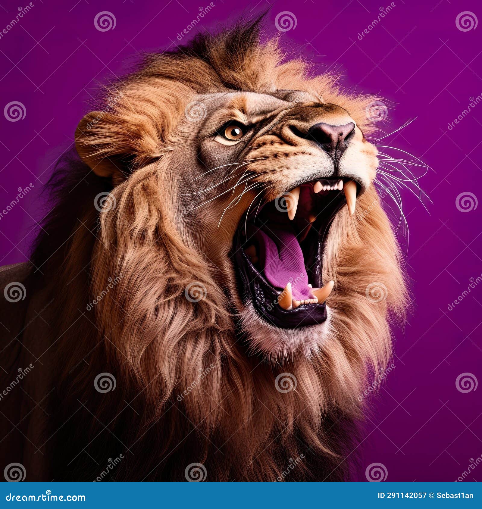 Lion Open Mouth, Studio Shoot Concept on Purple Background Stock ...