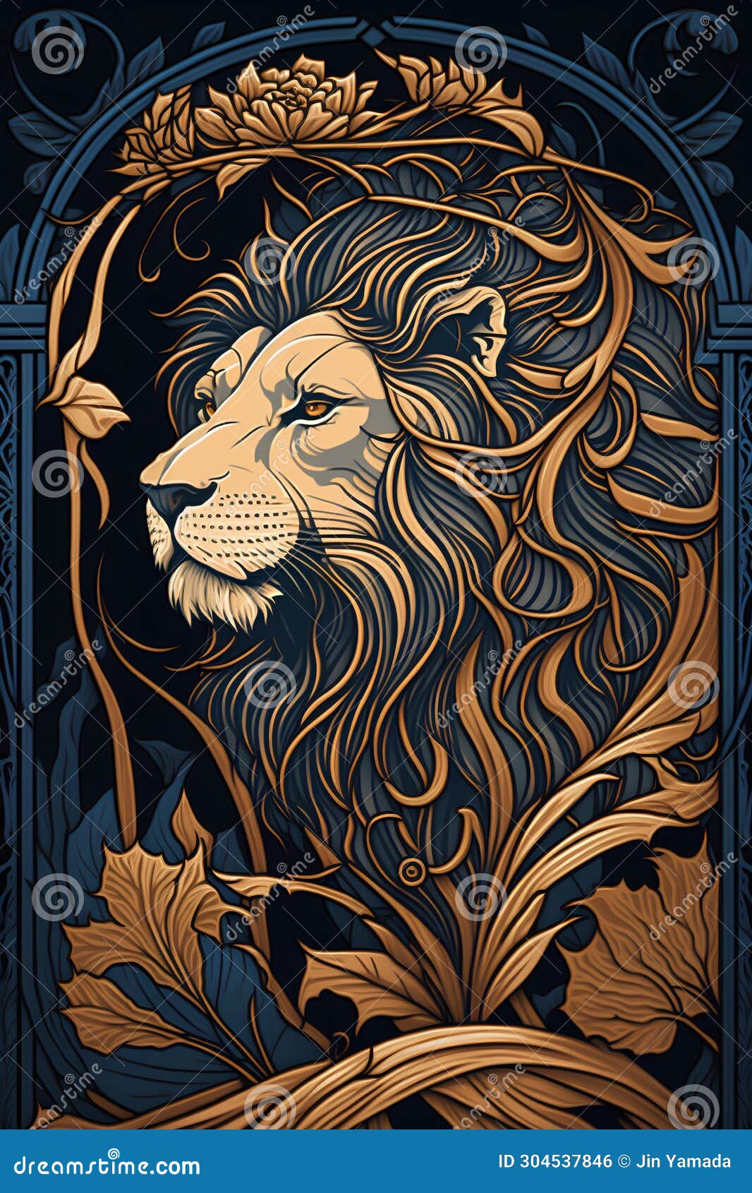 Lion in the Ornate Frame. Vector Illustration for Your Design Stock ...