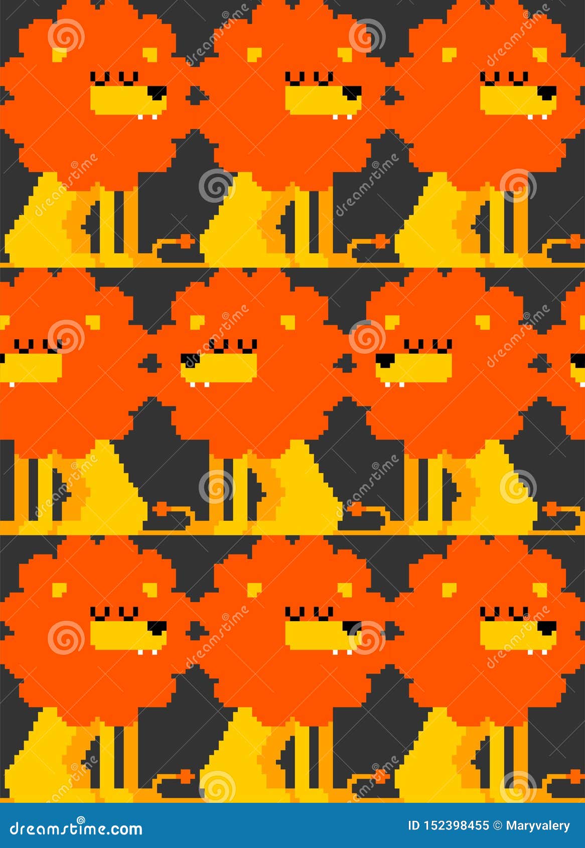 Lion Pixel Art Pattern Seamless. Cute Leo 8 Bit Background. Vector ...