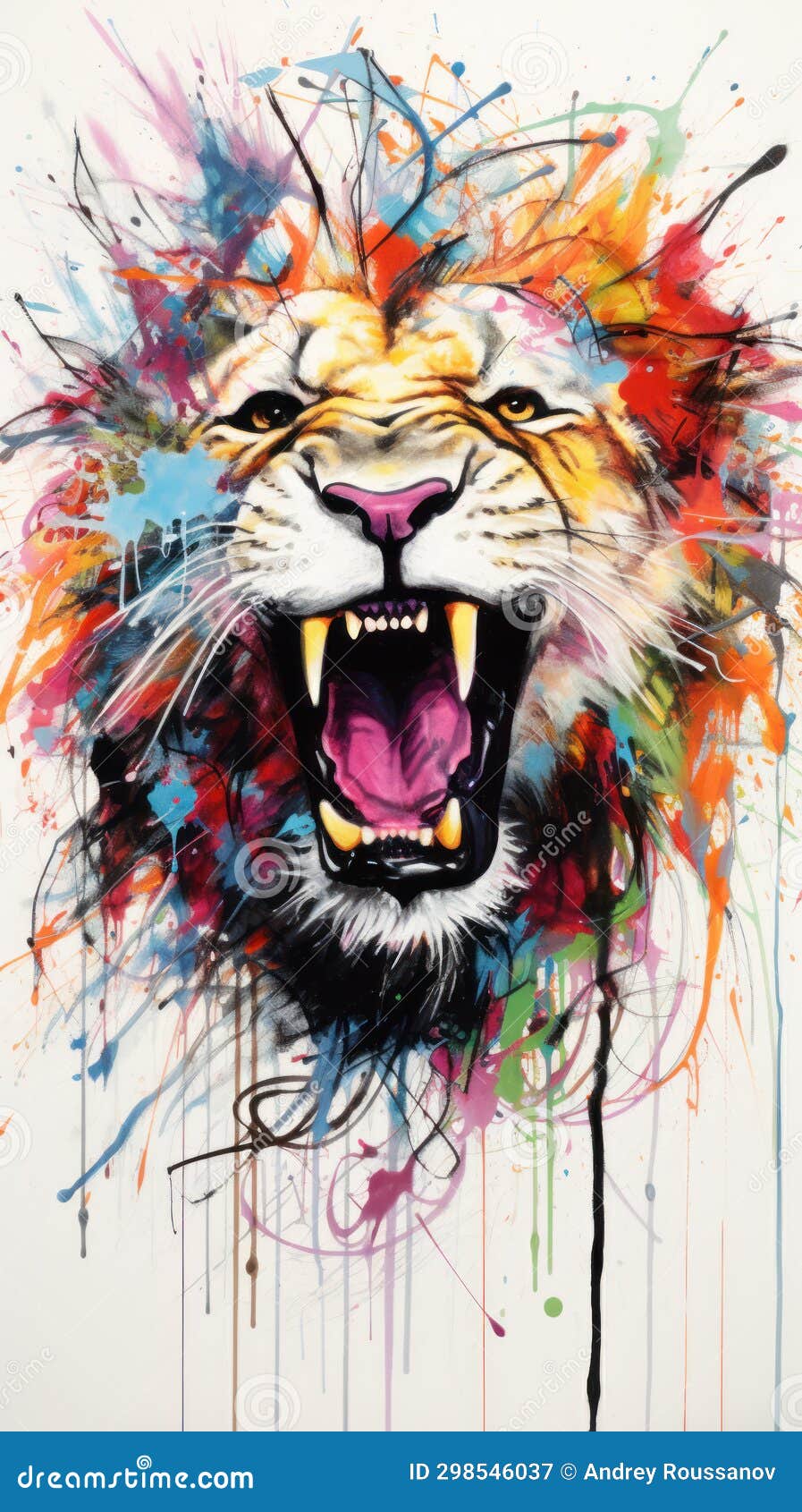 Lion Poster Painted with Bright Splashes of Paint. Stock Illustration ...