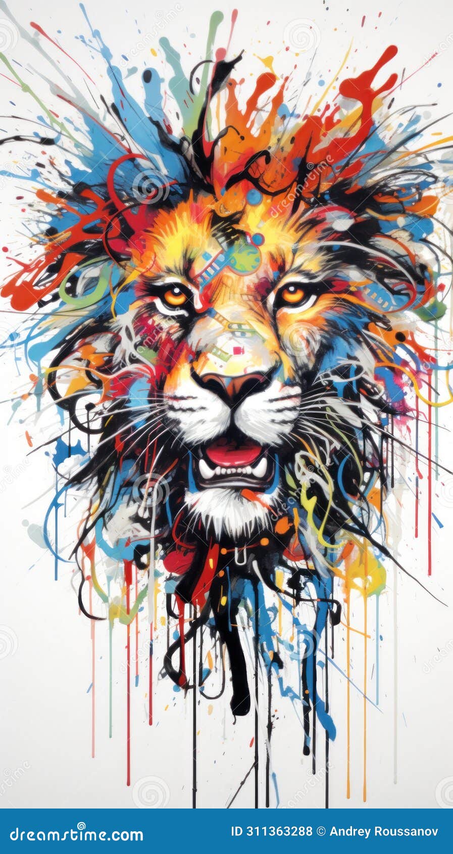 Lion Poster Painted with Bright Splashes of Paint. Stock Illustration ...