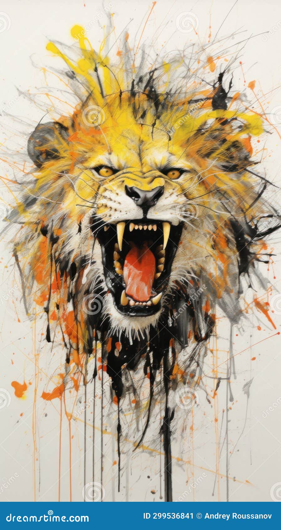 Lion Poster Painted with Bright Splashes of Red Paint. Stock ...