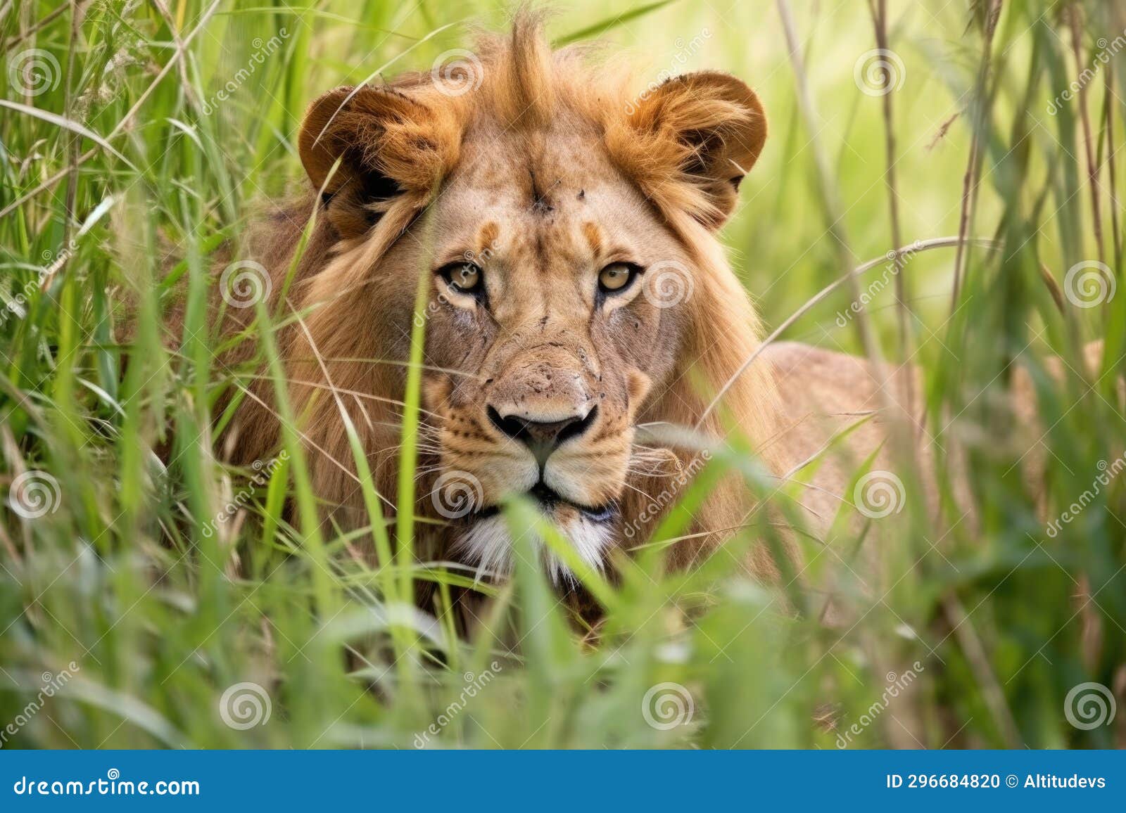 A Lion Prowling in Tall Grass Stock Photo - Image of wilderness, grass ...