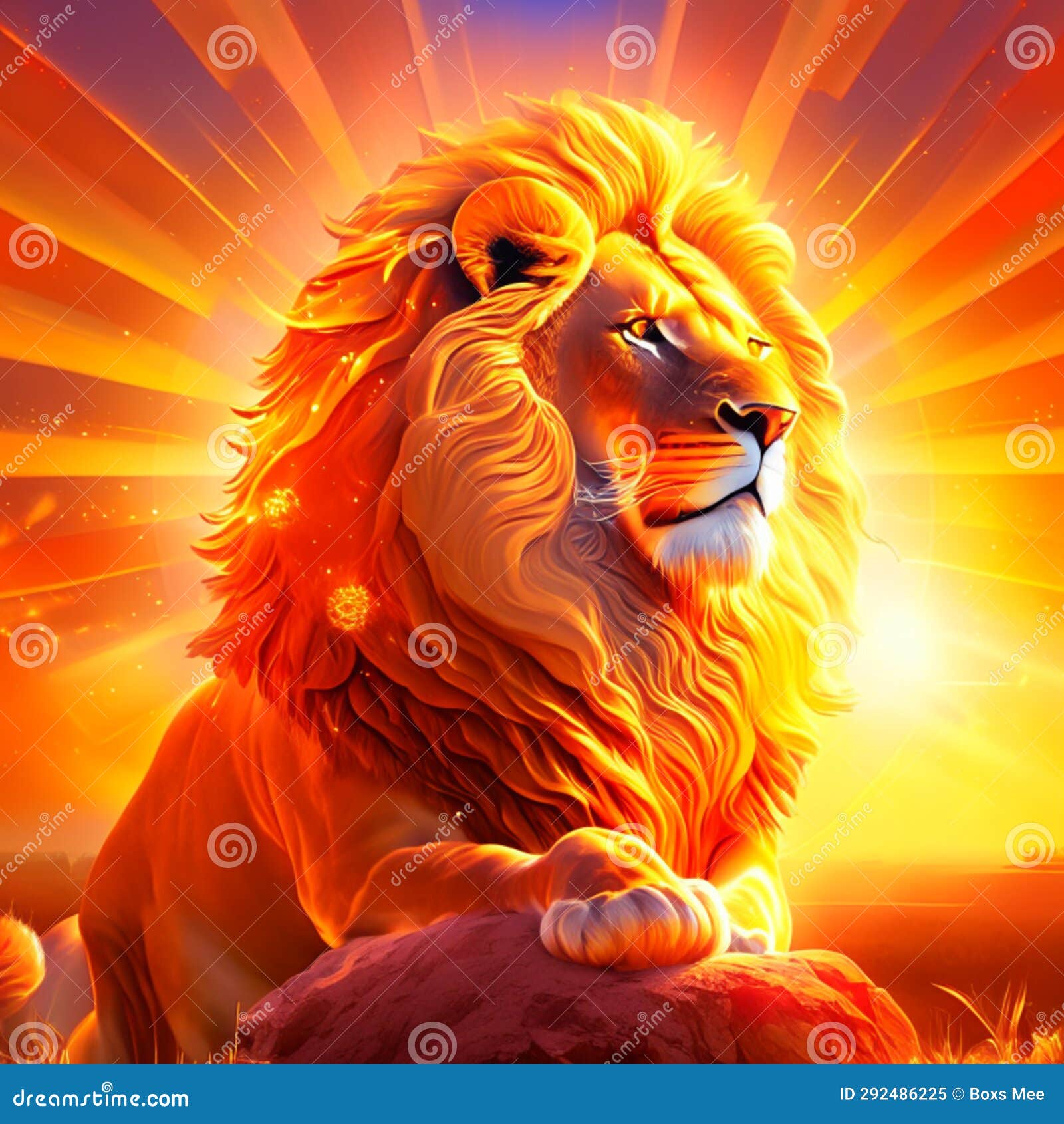 Lion in the Rays of the Setting Sun. 3d Illustration AI Generated Stock ...
