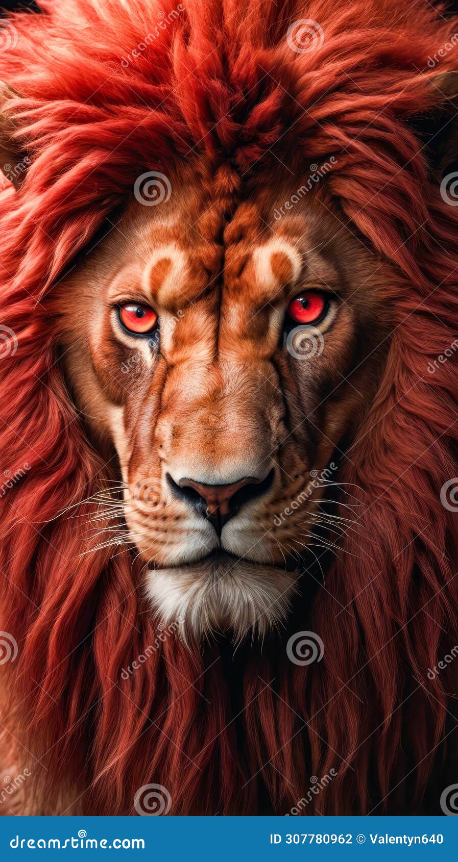 Lion with Red and Orange Hair Has Piercing Red Eyes. Generative AI ...